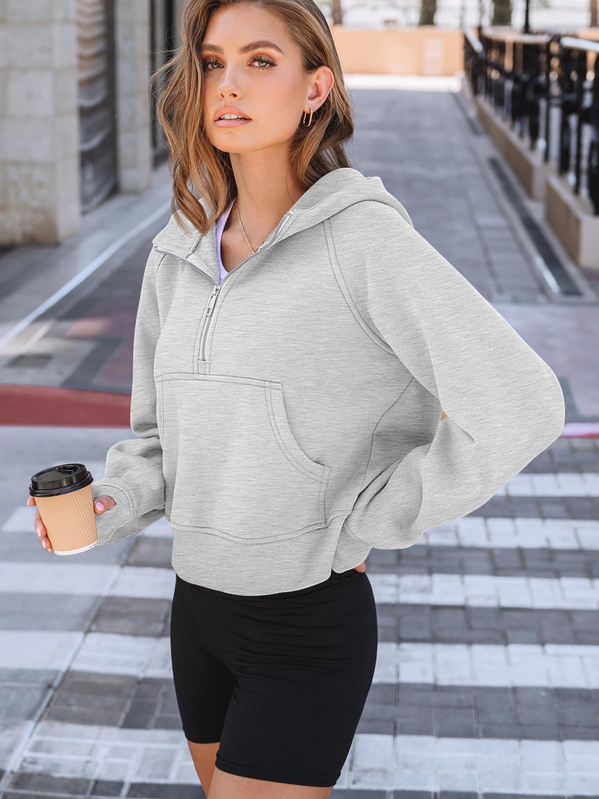 AUTOMET Womens Hoodies Half Zip Sweatshirts Fleece Jackets Tops Oversized Pullover Fall Outfits 2025 Winter Fashion Clothes Grey S