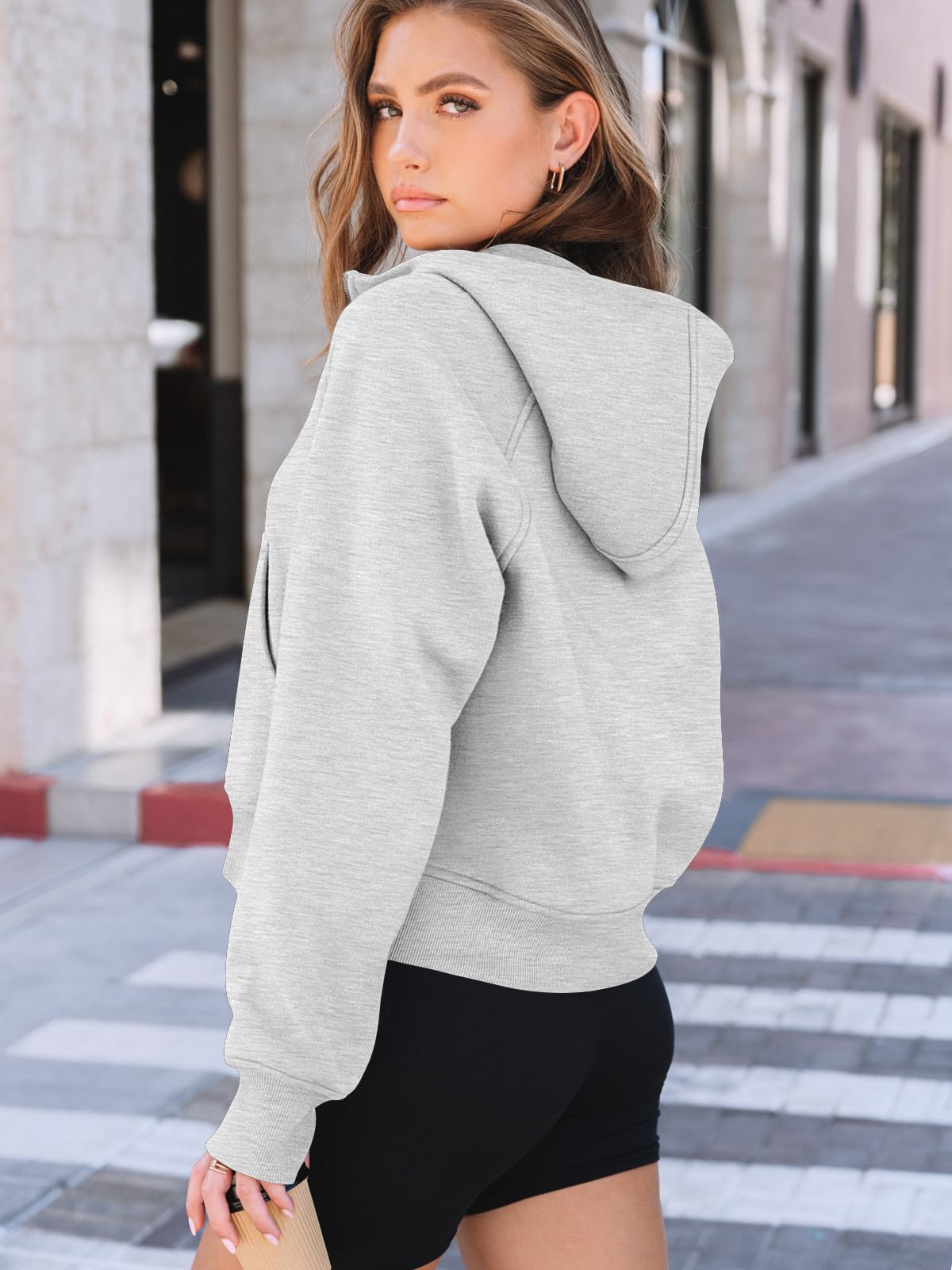 AUTOMET Womens Hoodies Half Zip Sweatshirts Fleece Jackets Tops Oversized Pullover Fall Outfits 2025 Winter Fashion Clothes Grey S