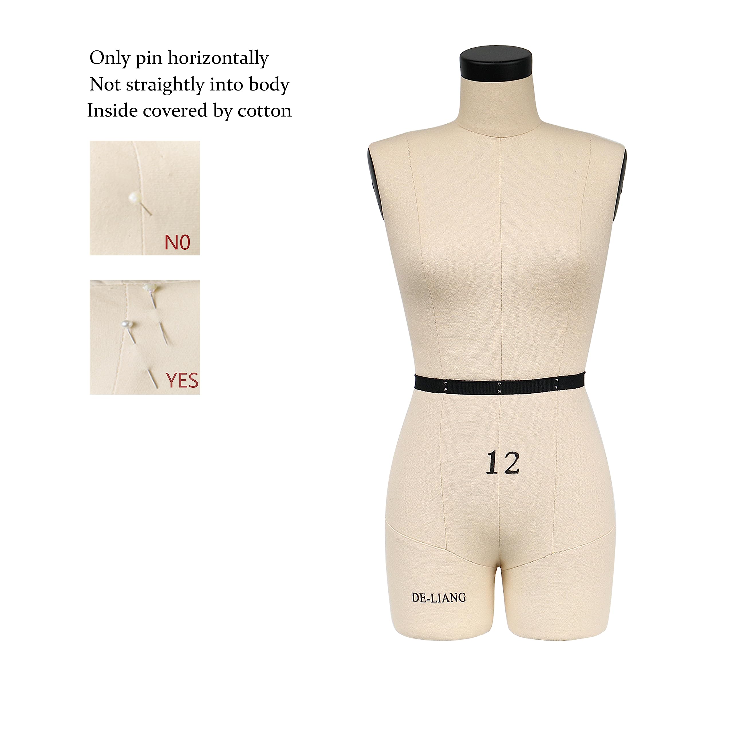 DL262 Half Scale Dress Form Size 12 (Not Adult Full zie) Mini Sewing Tailor Mannequin, Female Dressmaker Dummy, Half Size for Dress Pattern Making, Beige