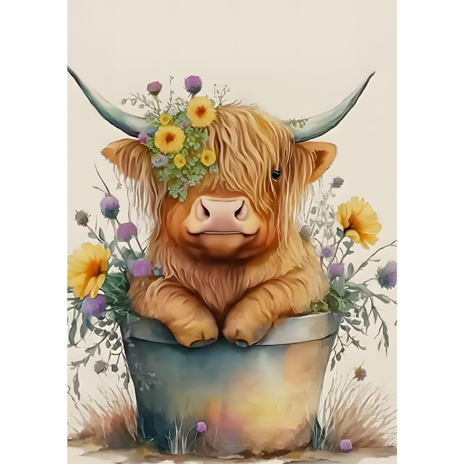 MOGTAA Cow Diamond Painting Kits for Adults, 5D Flowers Cow Diamond Art Kits for Beginners, Full Drill DIY Animal Diamond Dots Kits Crystal Craft for Home Wall Art Decor 12x16 inch