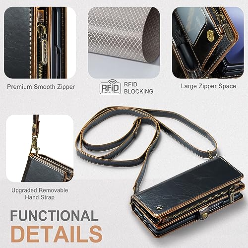 ASAPDOS Wallet Case Compatible with Samsung Galaxy Z Fold 5 with S Pen Holder,PU Leather Strap Wristlet Flip Case with Magnetic Closure[S-Pen Fully Compatible],Card Holder and Kickstand Coffee