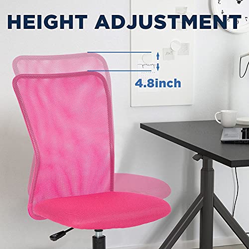 Tffnew Mesh Breathable Home Office Chair Mid Back Mesh Desk Chair Ergonomic Adjustable Chair with Lumbar Support Armless Modern Rolling Swivel Chair for Women&Men Adults(Pink)