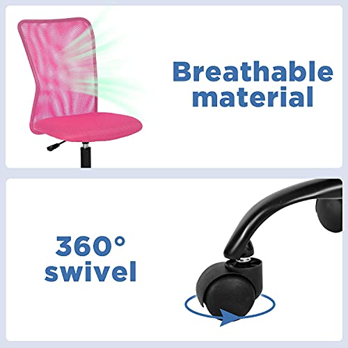 Tffnew Mesh Breathable Home Office Chair Mid Back Mesh Desk Chair Ergonomic Adjustable Chair with Lumbar Support Armless Modern Rolling Swivel Chair for Women&Men Adults(Pink)