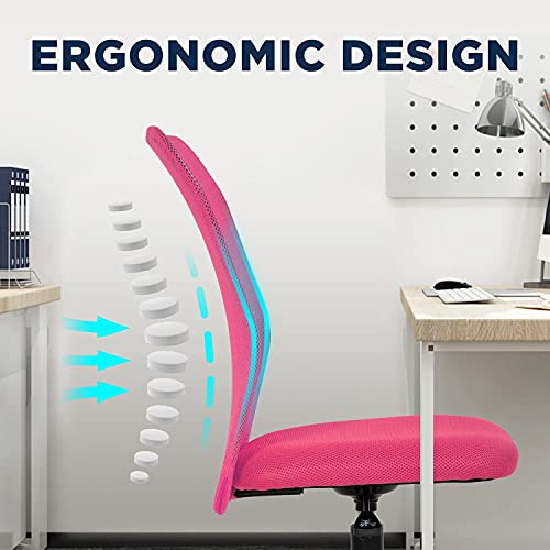 Tffnew Mesh Breathable Home Office Chair Mid Back Mesh Desk Chair Ergonomic Adjustable Chair with Lumbar Support Armless Modern Rolling Swivel Chair for Women&Men Adults(Pink)