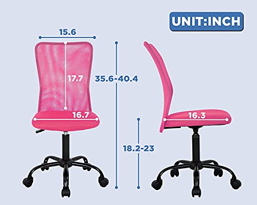 Tffnew Mesh Breathable Home Office Chair Mid Back Mesh Desk Chair Ergonomic Adjustable Chair with Lumbar Support Armless Modern Rolling Swivel Chair for Women&Men Adults(Pink)