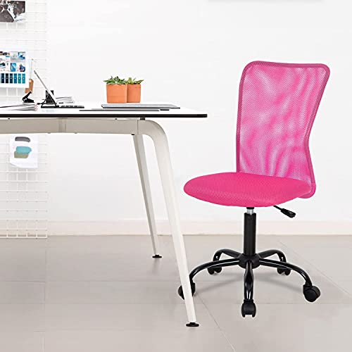 Tffnew Mesh Breathable Home Office Chair Mid Back Mesh Desk Chair Ergonomic Adjustable Chair with Lumbar Support Armless Modern Rolling Swivel Chair for Women&Men Adults(Pink)