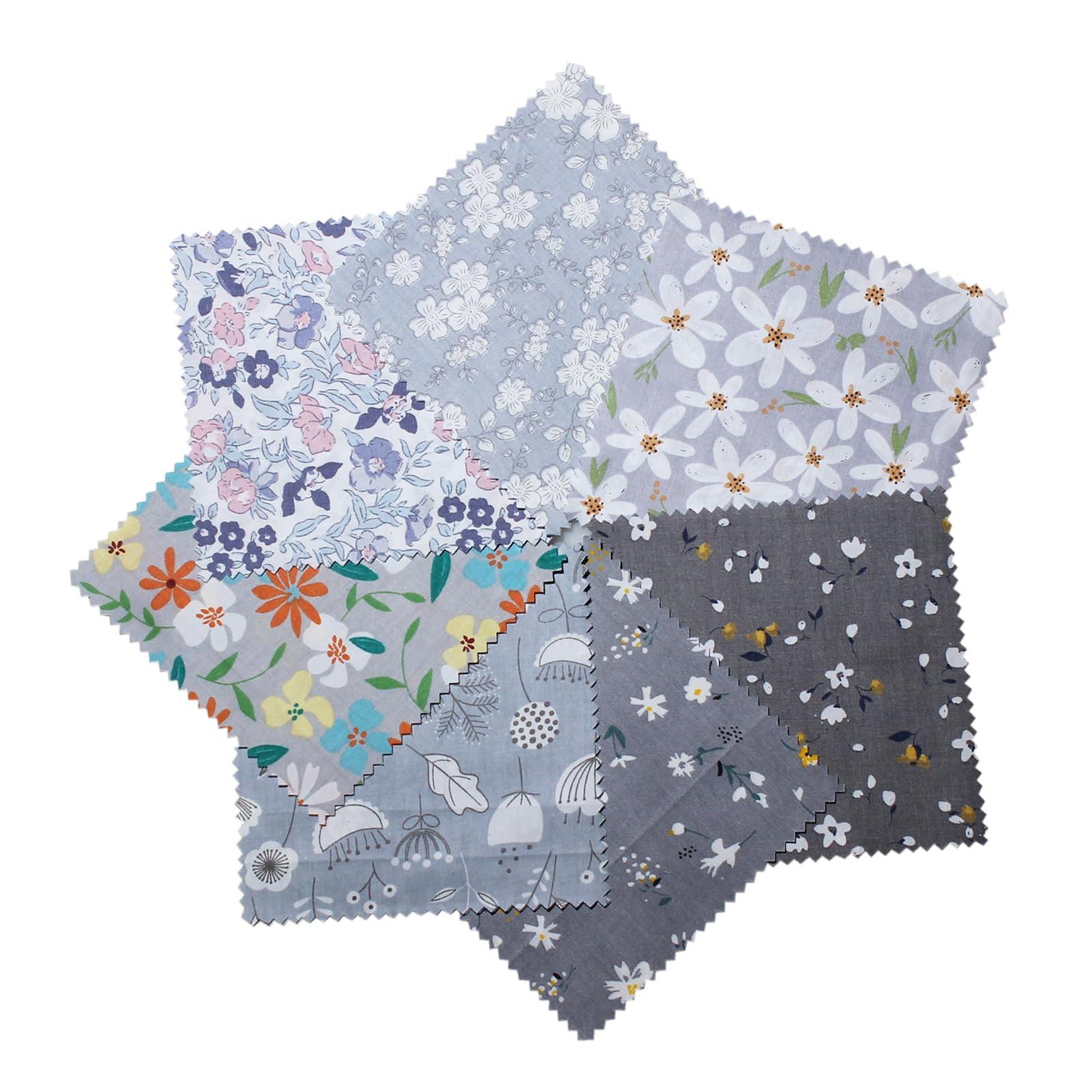 5X 5 inches 100% Cotton Fabric Square Bundles,Precut Quilting Gray Floral Printed Fabric Squares Sheets Patchwork,DIY Sewing Scrapbooking,Quilted Artcraft 42Pcs …