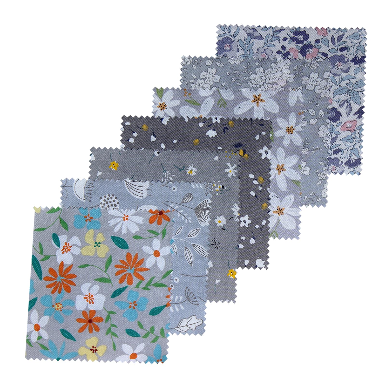 5X 5 inches 100% Cotton Fabric Square Bundles,Precut Quilting Gray Floral Printed Fabric Squares Sheets Patchwork,DIY Sewing Scrapbooking,Quilted Artcraft 42Pcs …