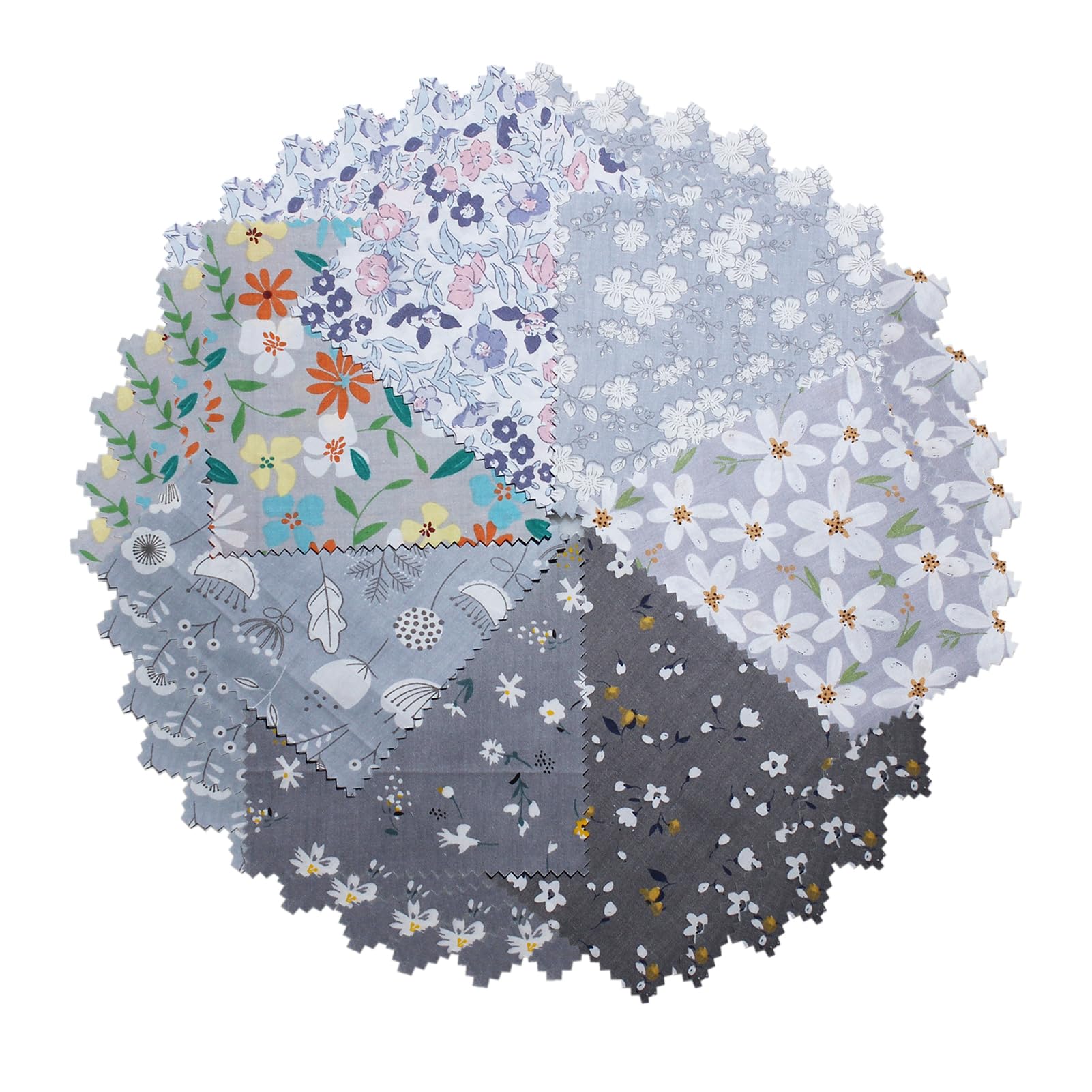 5X 5 inches 100% Cotton Fabric Square Bundles,Precut Quilting Gray Floral Printed Fabric Squares Sheets Patchwork,DIY Sewing Scrapbooking,Quilted Artcraft 42Pcs …