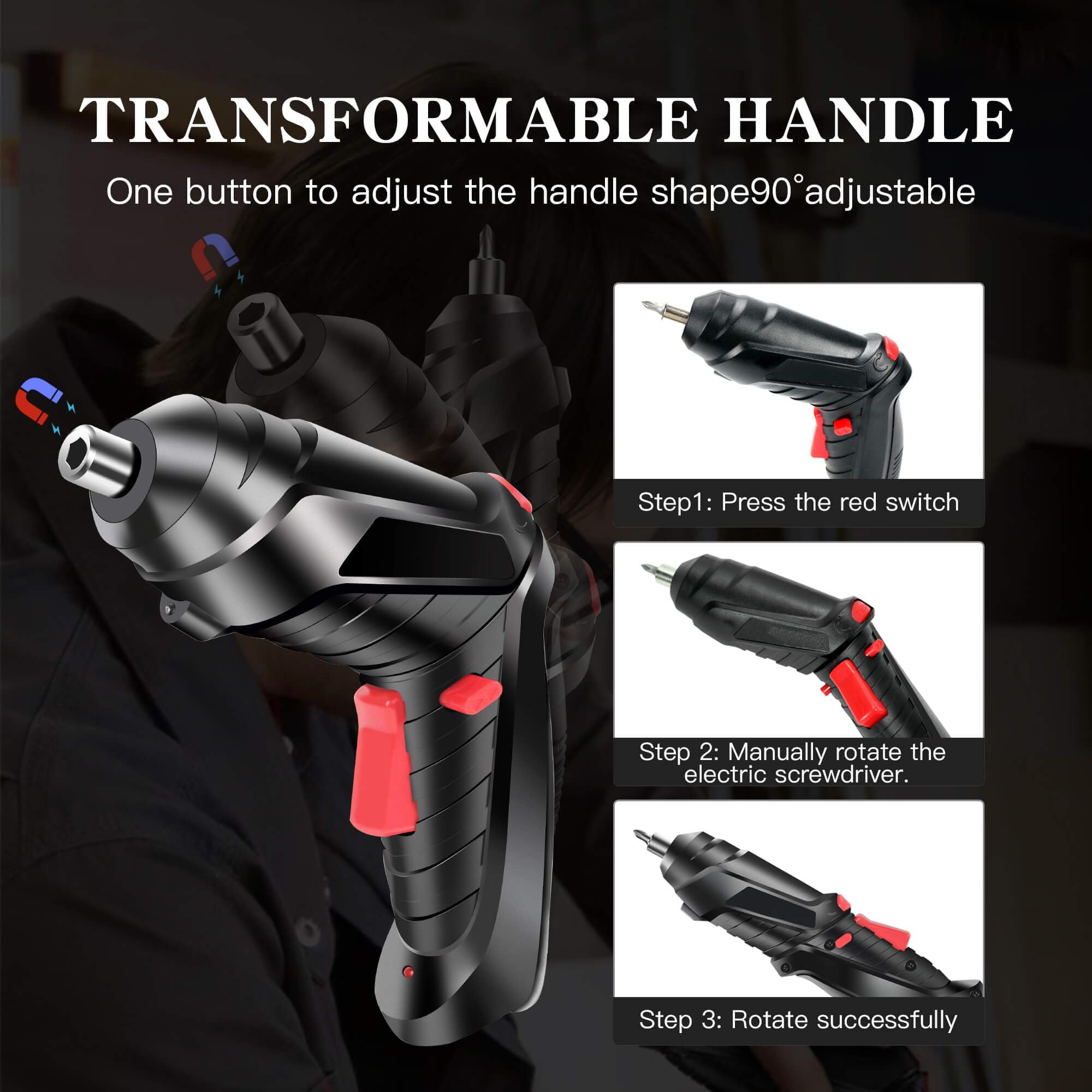 Electric Screwdriver 15pcs Cordless Screwdriver 3.5N.m Power Screwdriver, 3.6V Cordless Drill Screwdriver Rechargeable with Led Light, Deformation Handle (Medium)