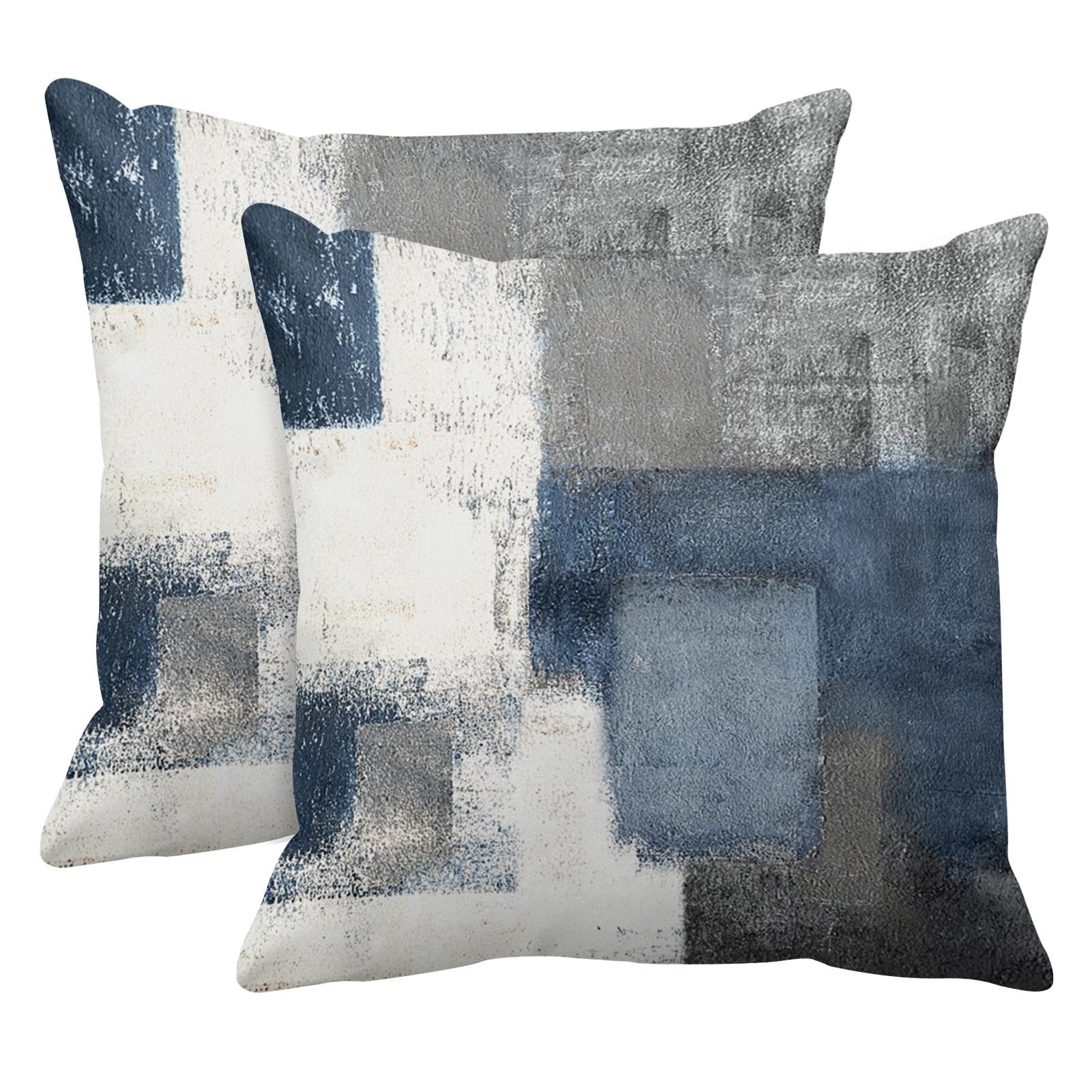 Emvency Set of 2 Throw Pillow Covers Modern Abstract Painting Blue White and Gray Decorative Sofa Pillow Cases Home Decor Standard Square 24x24 Inches Pillowcases