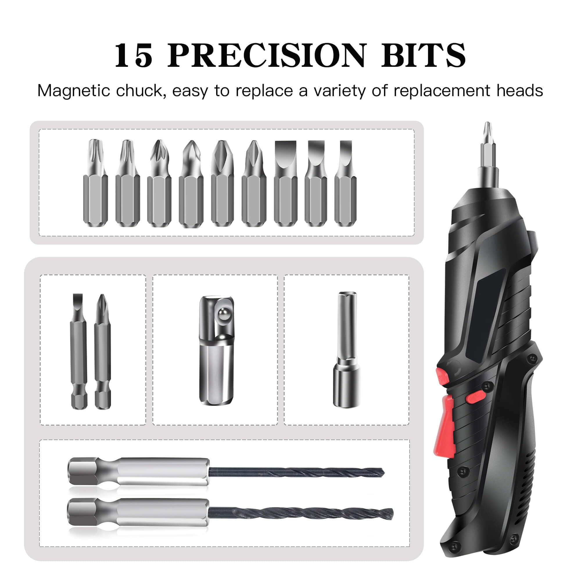 Electric Screwdriver 15pcs Cordless Screwdriver 3.5N.m Power Screwdriver, 3.6V Cordless Drill Screwdriver Rechargeable with Led Light, Deformation Handle (Medium)