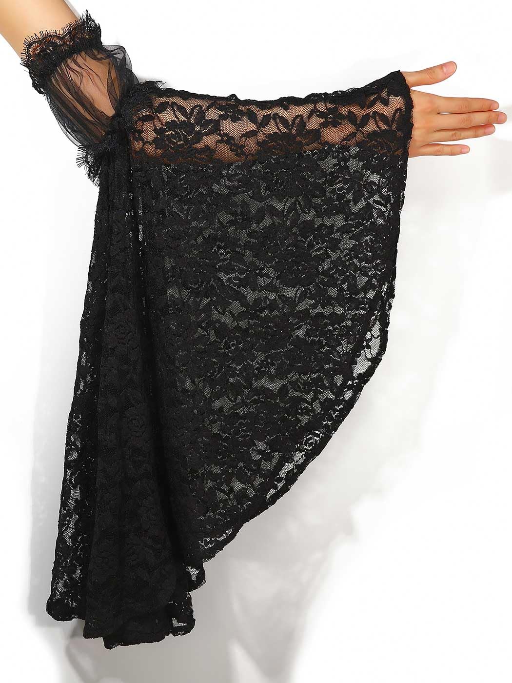 GORAIS Gothic Lace Detachable Sleeves Black Halloween Cosplay Costumes Accessories Sheer Arm Sleeves for Women