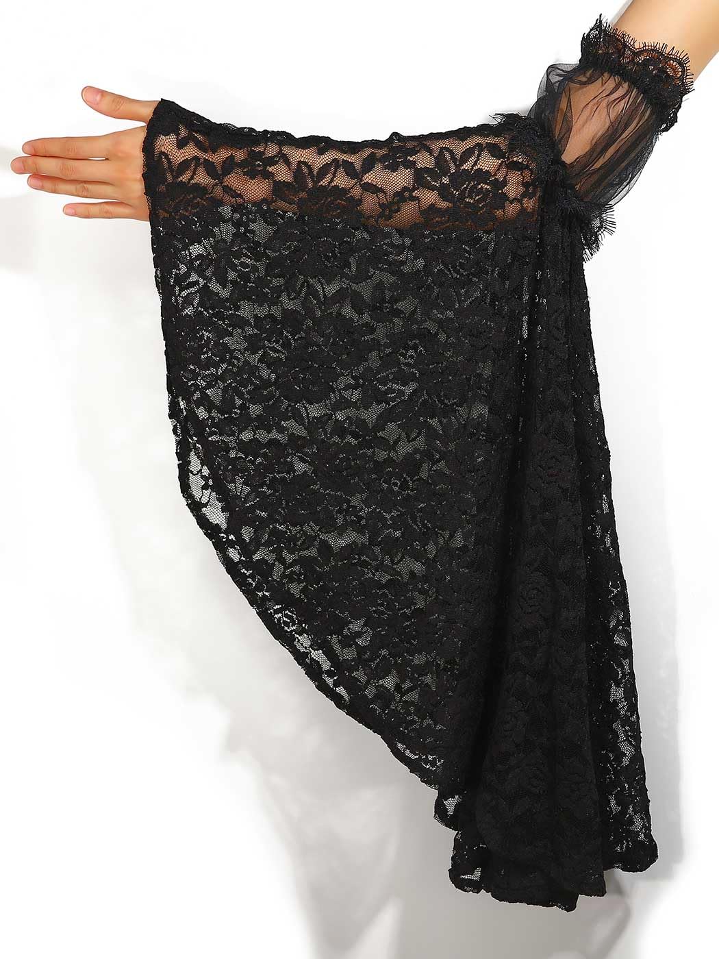 GORAIS Gothic Lace Detachable Sleeves Black Halloween Cosplay Costumes Accessories Sheer Arm Sleeves for Women