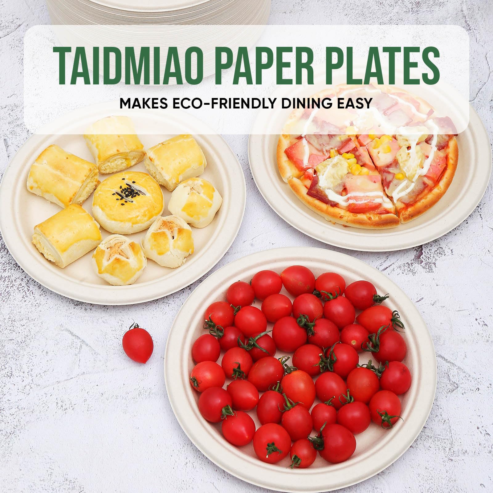 9 Inch Compostable Paper Plates (100 Pack) - Eco-Friendly Disposable Dinnerware for Parties, Microwavable & Water/Oil Resistant - 100% Biodegradable Heavy Duty Brown Plates for Events, Picnics