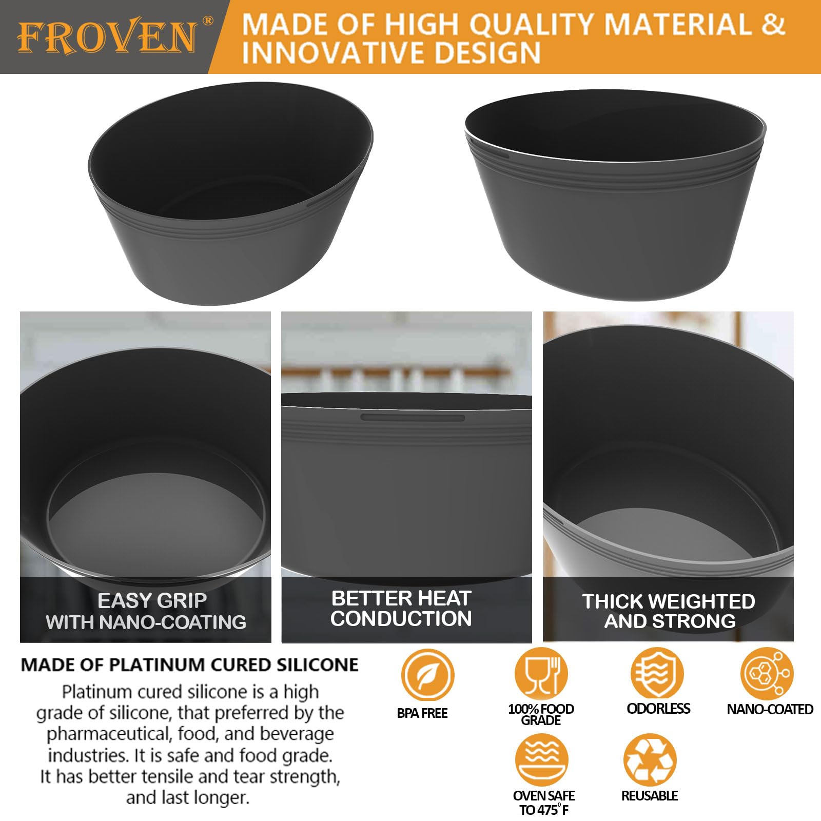 FROVEN 6 Quart Silicone Crockpot Liners. Thickened, Weighted and Sturdy Reusable Slow Cooker Liners Oval Compatible with most 6 QT Crock Pot Liners Slow Cooker Accessories. Leakproof, Dishwasher Safe
