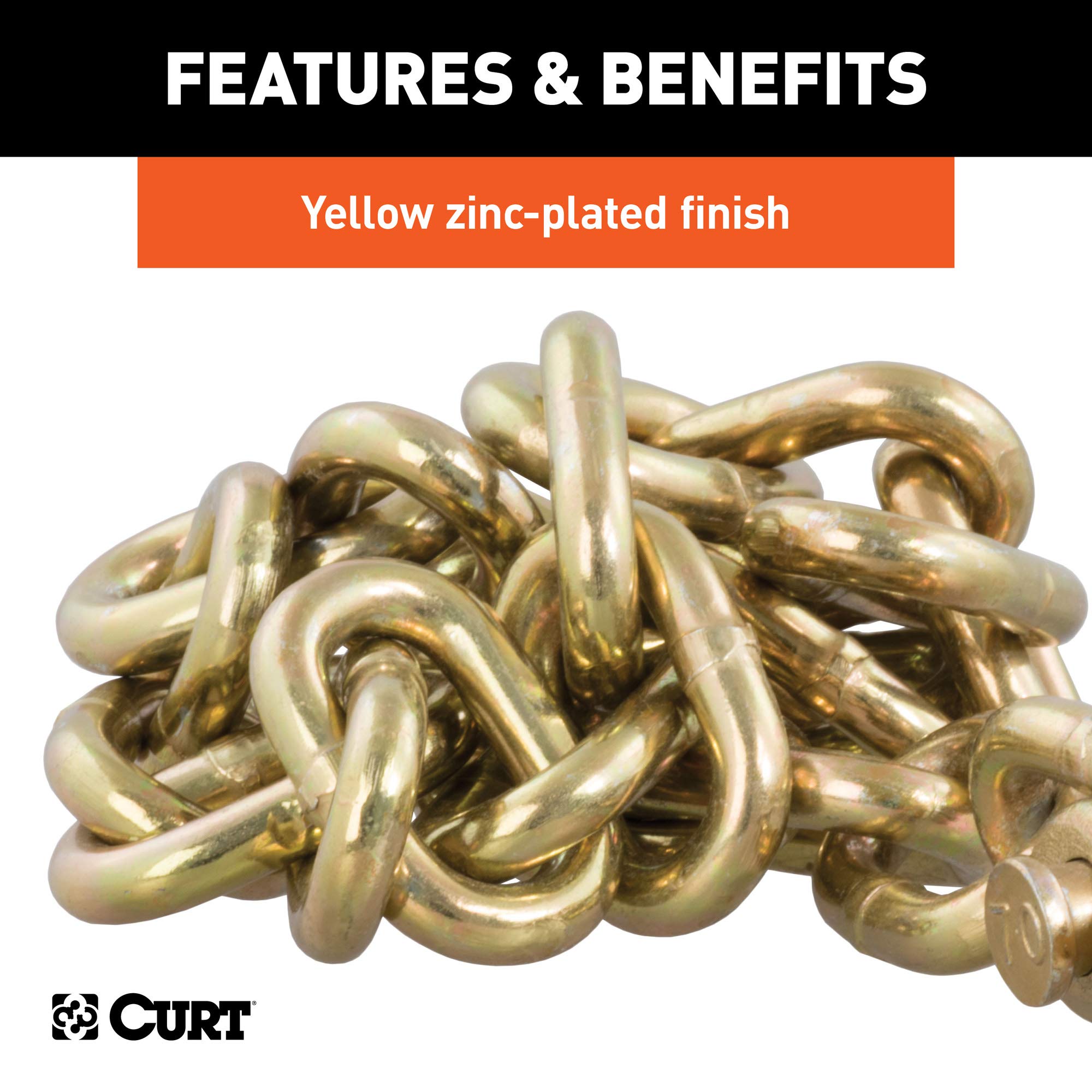 CURT 80304 35-Inch Trailer Safety Chain with 5/16-In Clevis Snap Hook, 18,800 lbs Break Strength