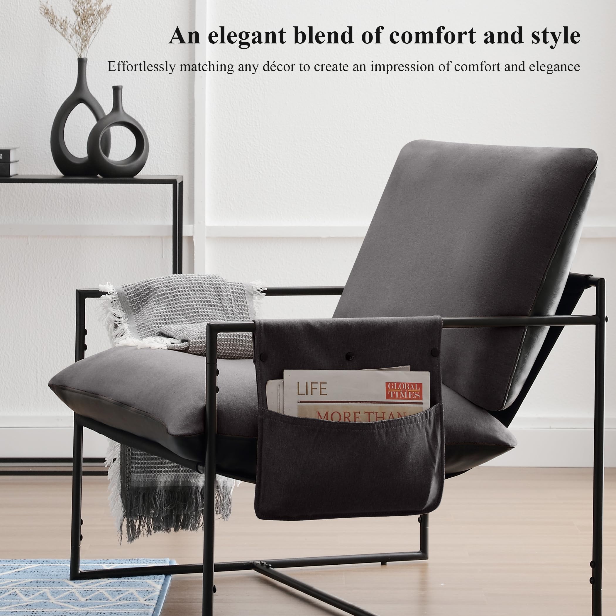 jonpony Sling Accent Chair for Living Room Bedroom Reading Office Modern Design Metal Frame Armchair with Comfy Soft Memory Foam Double Sided Use Pillow Removable Storage Bag Cozy Lounge Chair