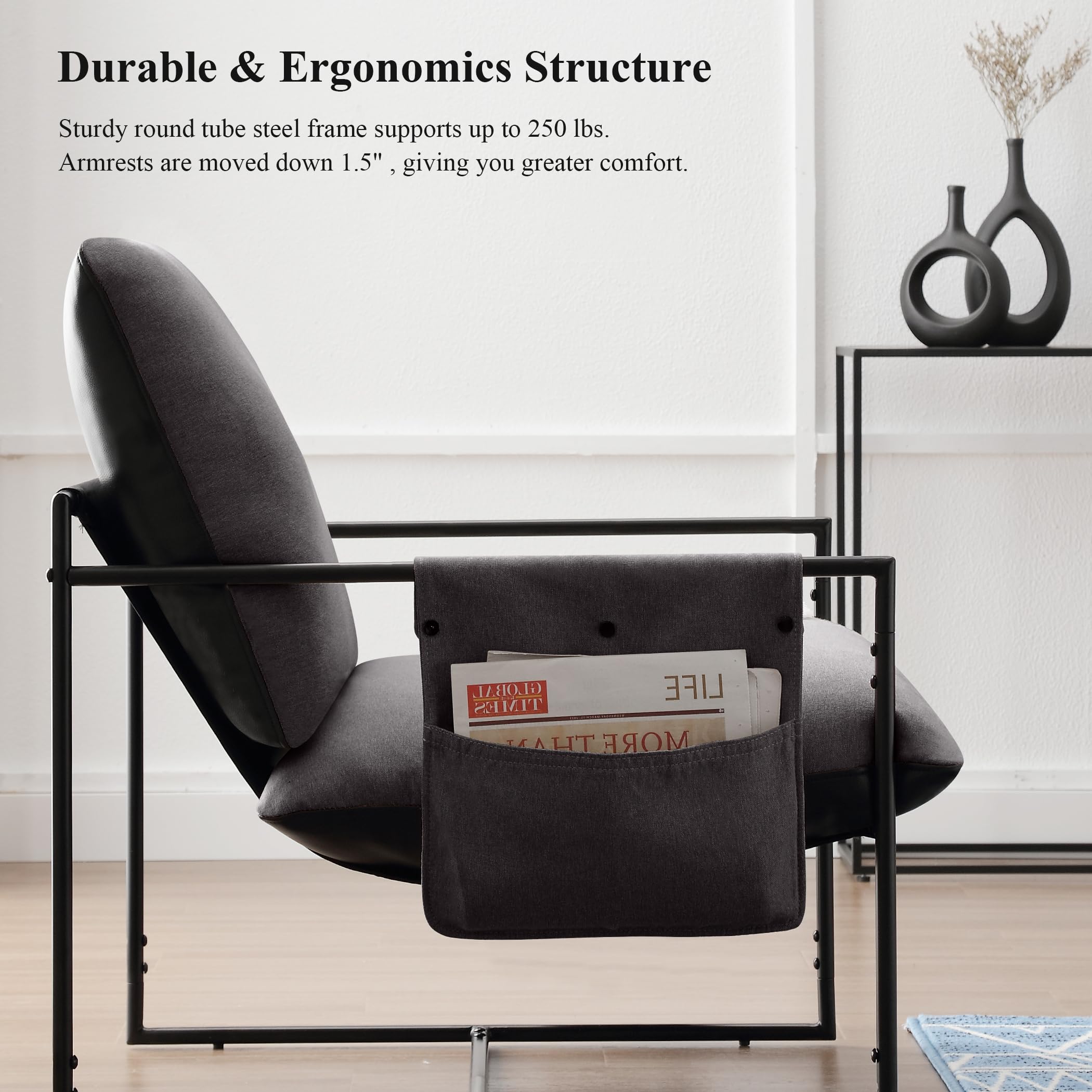jonpony Sling Accent Chair for Living Room Bedroom Reading Office Modern Design Metal Frame Armchair with Comfy Soft Memory Foam Double Sided Use Pillow Removable Storage Bag Cozy Lounge Chair