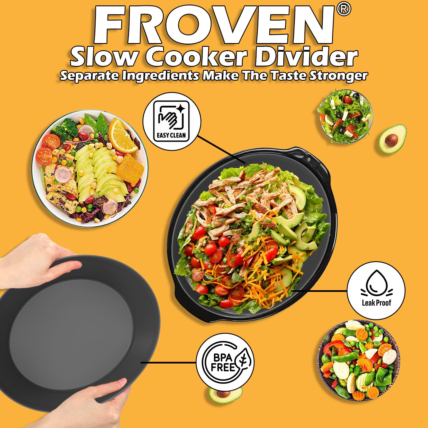 FROVEN 6 Quart Silicone Crockpot Liners. Thickened, Weighted and Sturdy Reusable Slow Cooker Liners Oval Compatible with most 6 QT Crock Pot Liners Slow Cooker Accessories. Leakproof, Dishwasher Safe