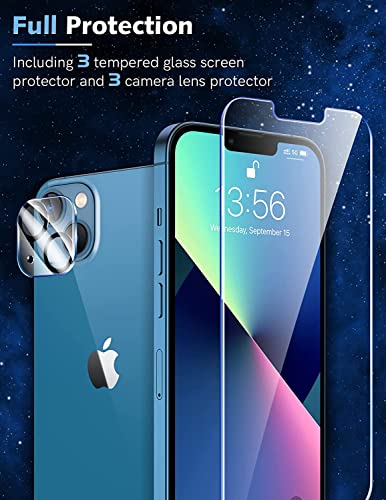 LK 3 Pack iPhone 13 Screen Protector with 3 Pack Camera Lens Protector, Easy Install, HD Clarity, Touch Sensitive, 9H Hardness Tempered Glass for iPhone 13 6.1 Inch - Case Friendly