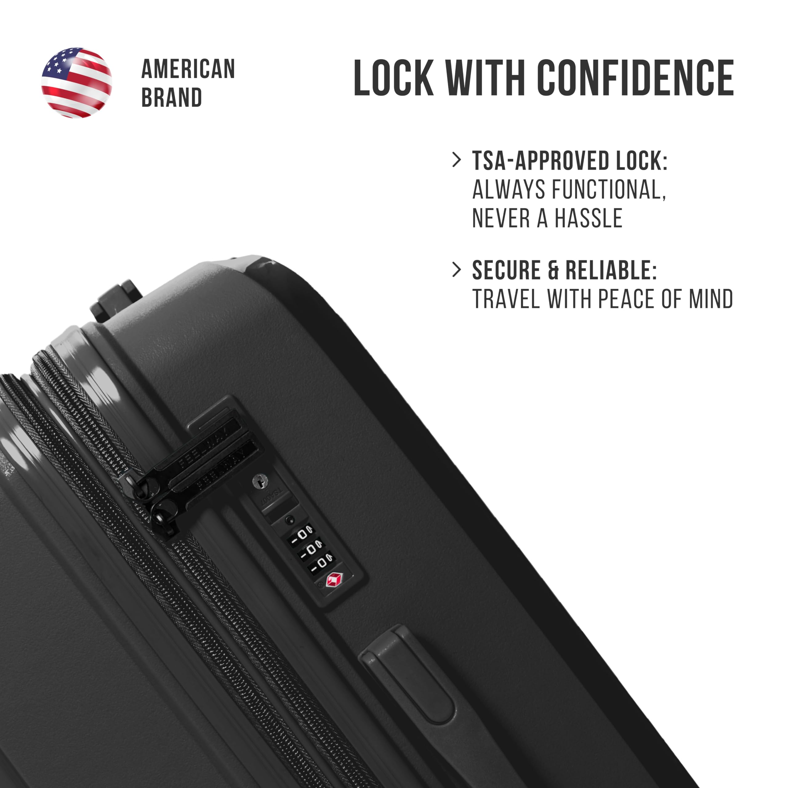 Feelway Hardside Checked 24" Luggage Suitcase Durable, Expandable Design with 360° Double Spinner Wheels, TSA Lock, Telescopic Handle, Secure Zipper (Black, 24")