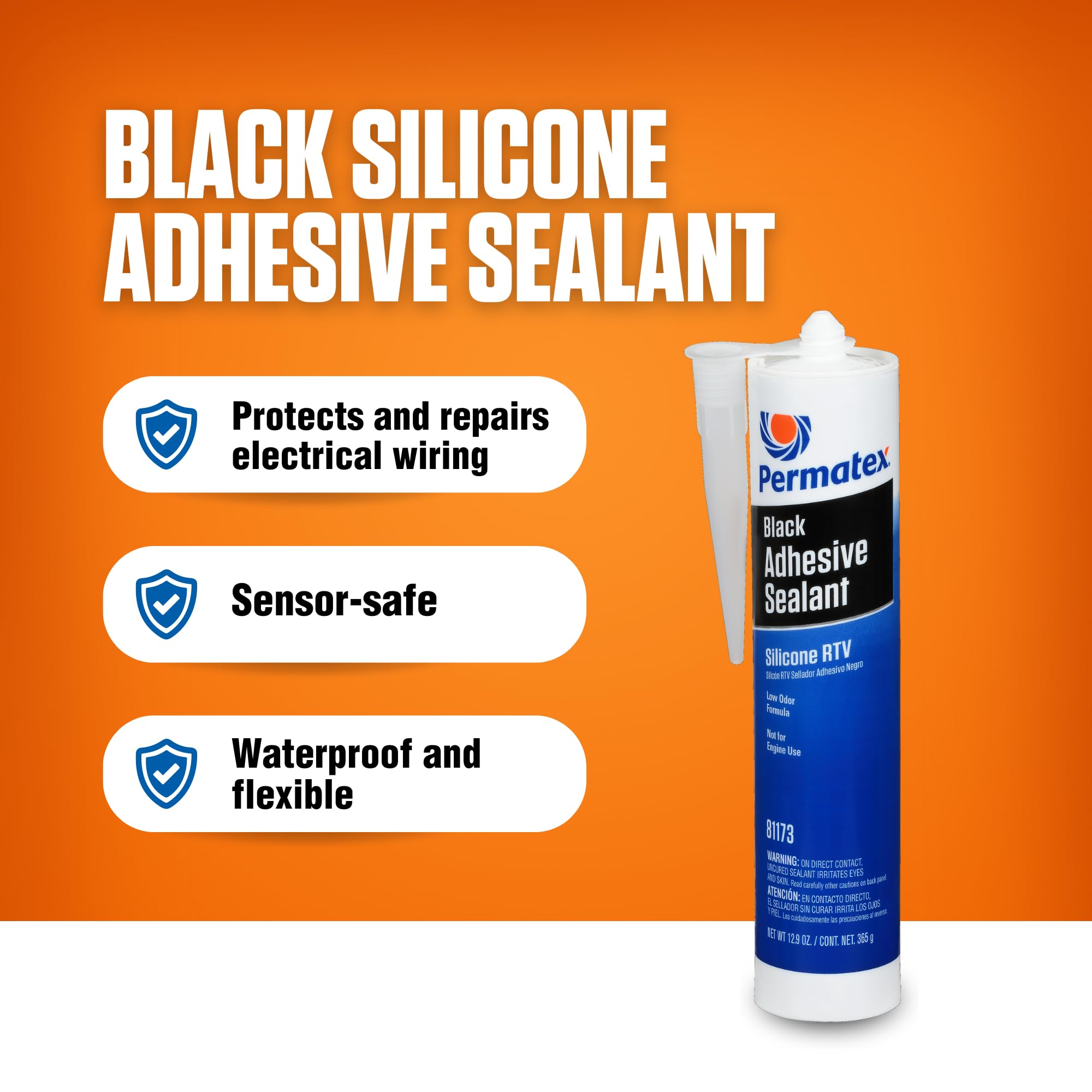 Permatex 81173-12PK Black Silicone Adhesive Sealant, 12.9 oz. (Pack of 12)