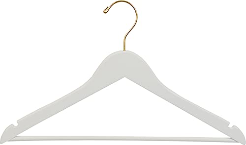 Quality Wooden Suit Hangers 50 Pack, Smooth Wood Coat Hanger with Pants Bar and Notches White Finish