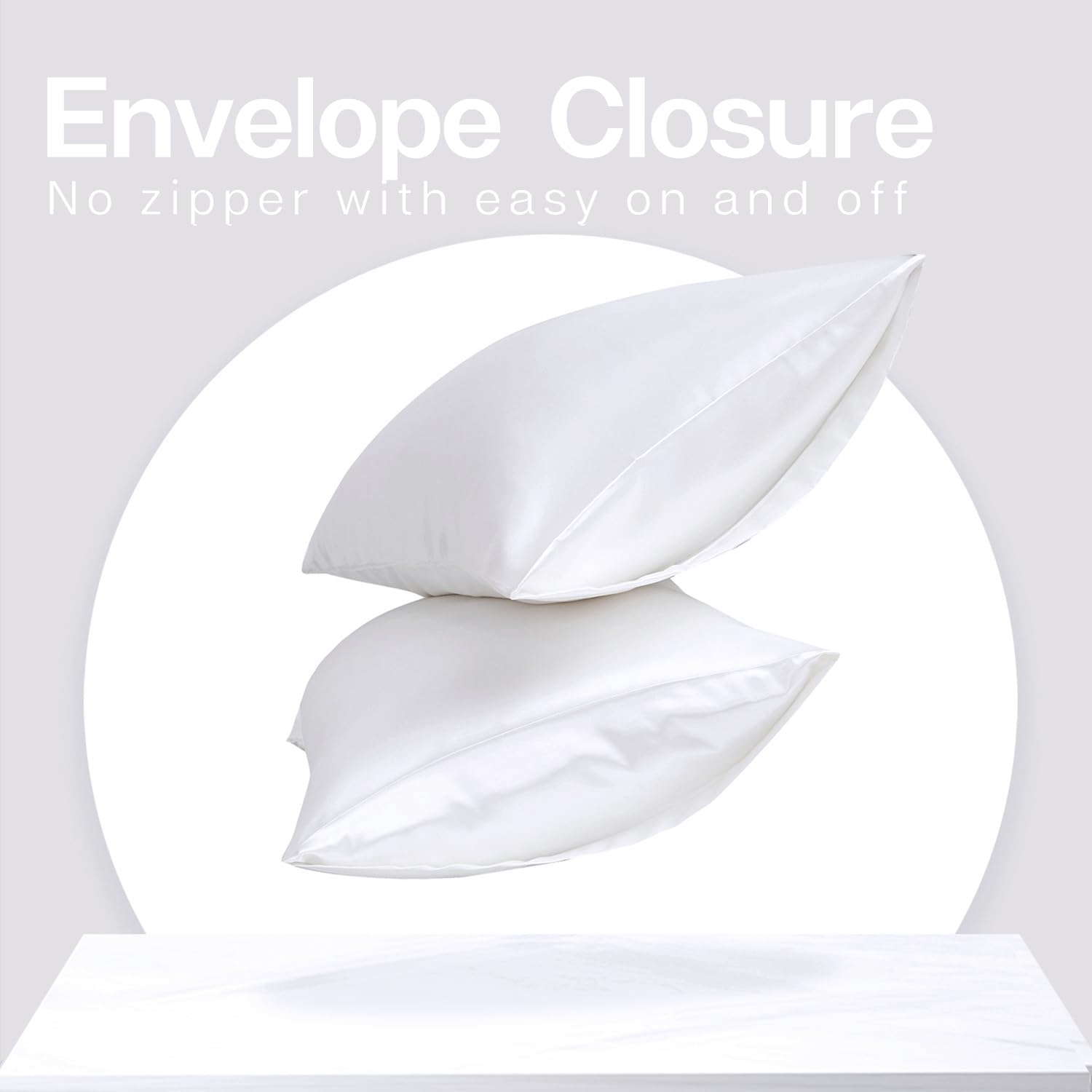 MR&HM Satin Pillowcase for Hair and Skin, Silk Satin Pillowcase 2 Pack, Standard Size Pillow Cases Set of 2, Silky Pillow Cover with Envelope Closure (20x26, White)