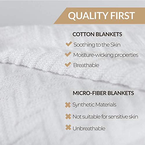 Comfortica Classics 100% Organic Cotton Super-Soft and Breathable Bed/Throw Blanket Herringbone Design - Queen, Ivory