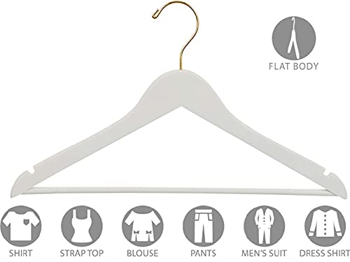 Quality Wooden Suit Hangers 50 Pack, Smooth Wood Coat Hanger with Pants Bar and Notches White Finish