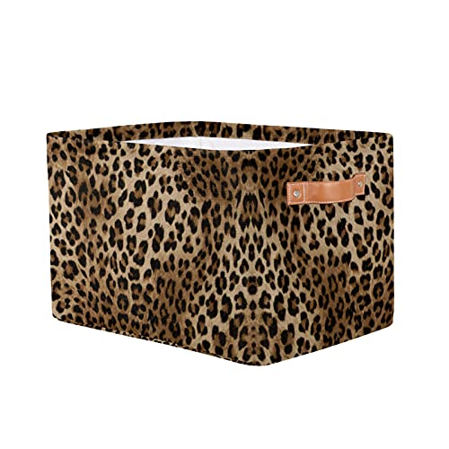 Storage Basket Organizer Animal Print with Handles, Leopard Print Foldable Storage Bins Rectangular Storage Box for Nursery Shelf Books Clothes Toys Kids Bins, 1 Pack