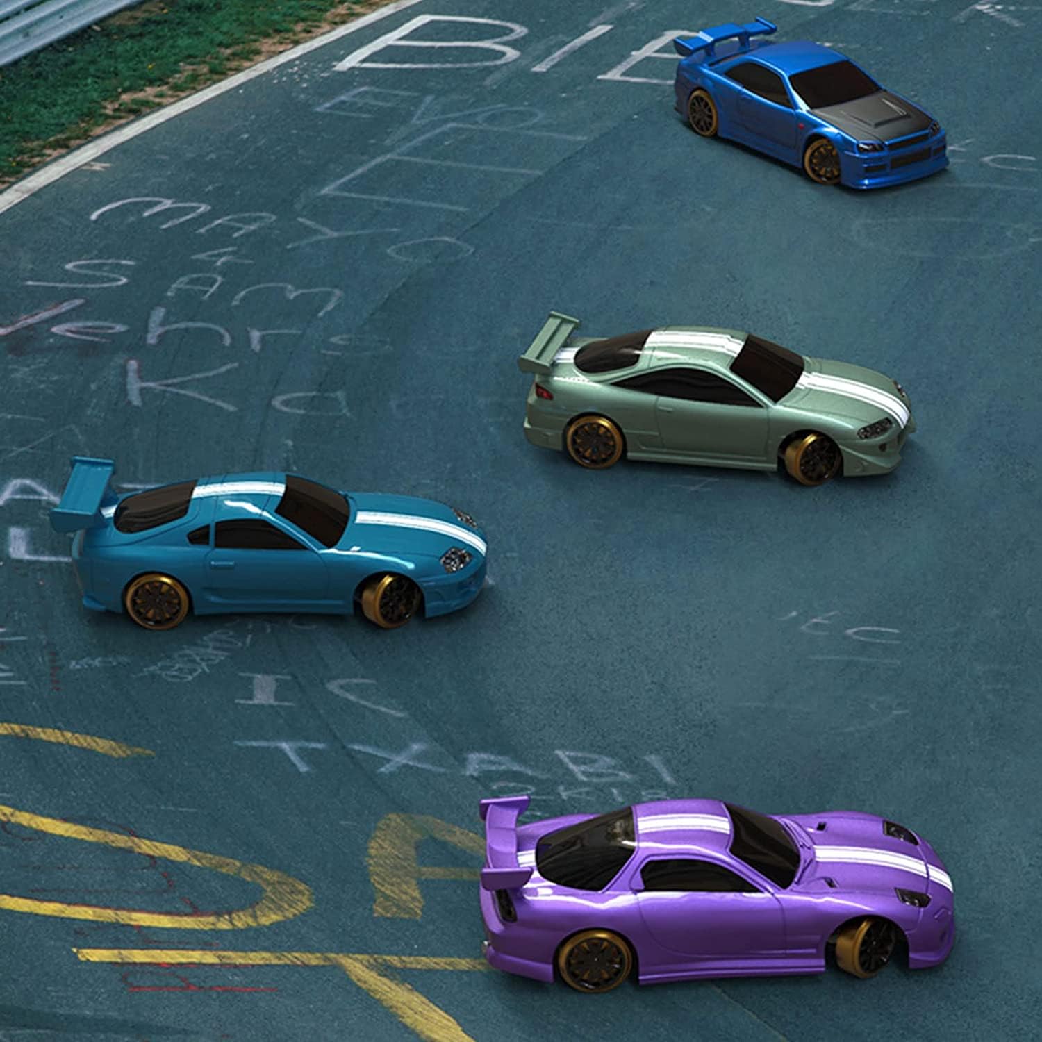 CALLPHA Turbo Racing 1:76 Scale Drift RC Car with Gyro Mini Full Proportional RTR 2.4GHZ Remote Control with 2 Replaceable Body Shell (C62 Cyan-Drift)