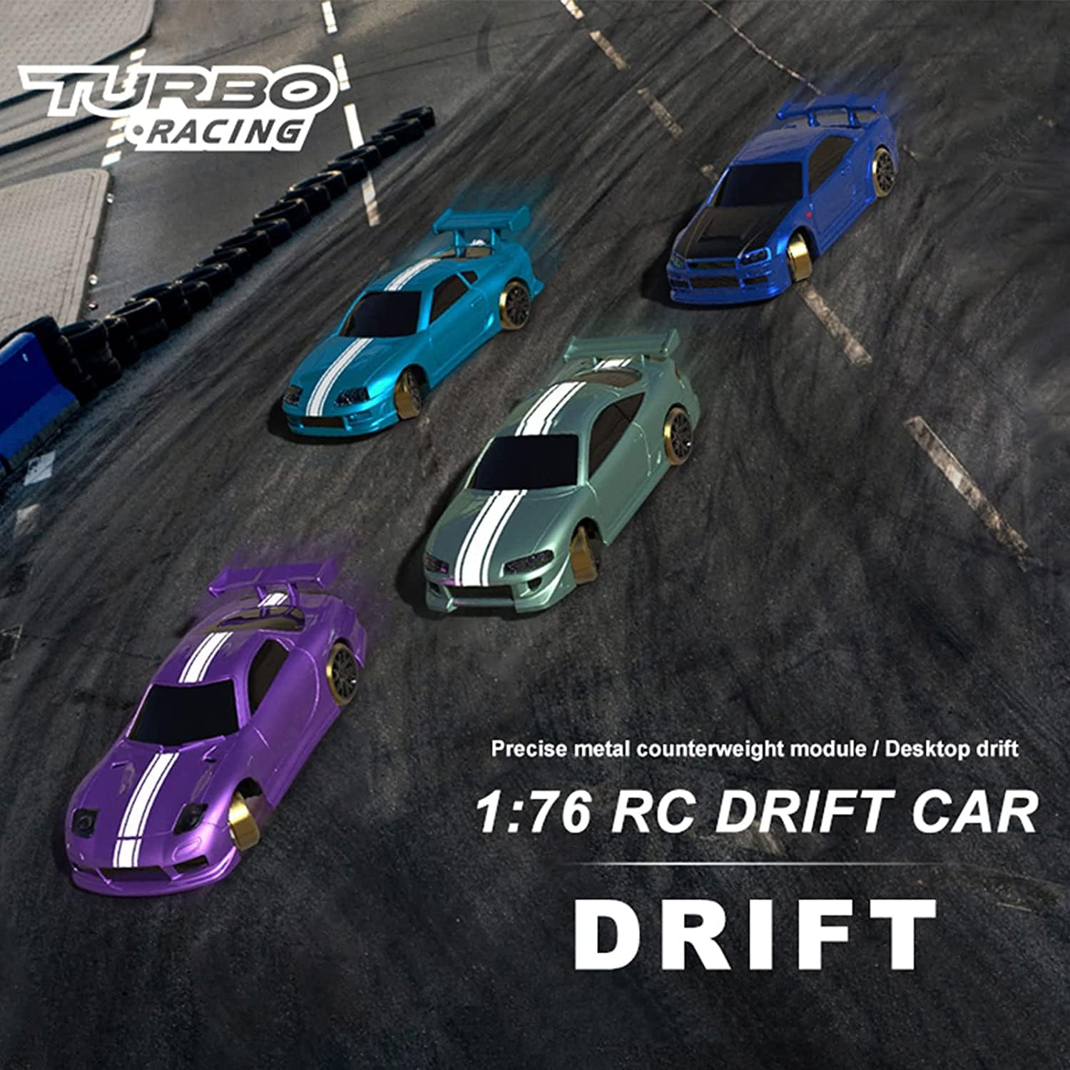 CALLPHA Turbo Racing 1:76 Scale Drift RC Car with Gyro Mini Full Proportional RTR 2.4GHZ Remote Control with 2 Replaceable Body Shell (C62 Cyan-Drift)