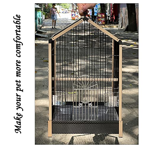 Flat top Bird Travel cage,21 inch Parrot Carrier with Wooden Perch Feeding Cup for Conures Cockatiel Parakeets(Aluminum Frame)