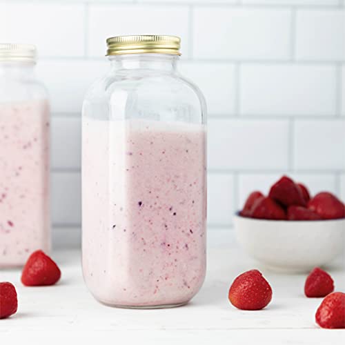 32oz Square Glass Milk Bottle with Metal Airtight Lids - Vintage Reusable Milk Jugs - Dairy Drinking Containers for Milk, Yogurt, Smoothies, Kefir, Kombucha, and Water- by kitchentoolz