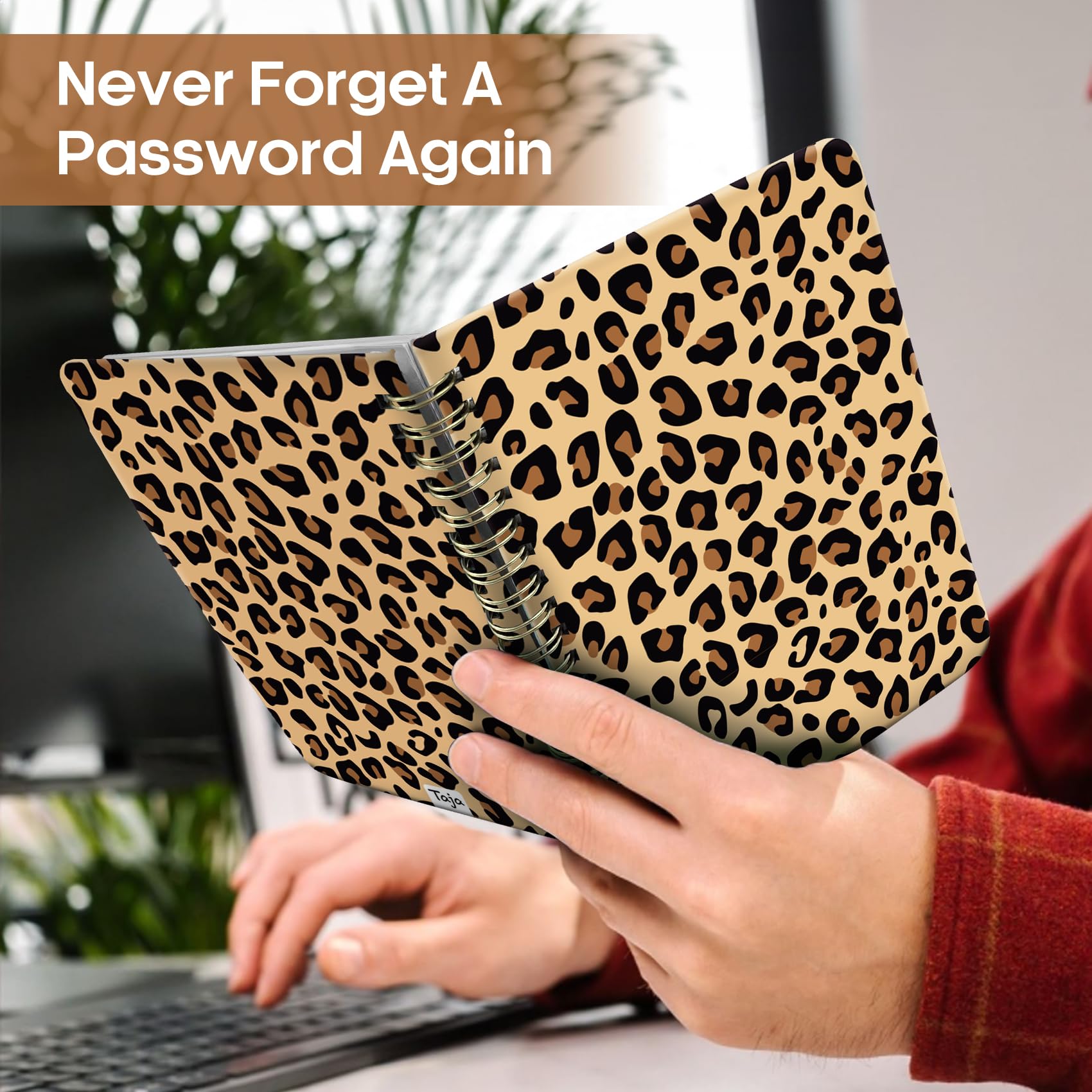 Password Book with Alphabetical Tabs, 5.5" x 6.7" Spiral Password Book, Small Password Books for Seniors, Password Keeper Book to Help You Stay Organized - Leopard