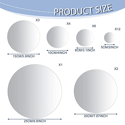 28 Pcs Real Glass Round Mirror Tiles Frameless Round Wall Mirrors Glass Mirror Tiles Round Wall-Mount Mirrors with Acrylic Double Sided Adhesive for Bedroom Bathroom Craft Decor (2/3/4/6/8/10 Inches)