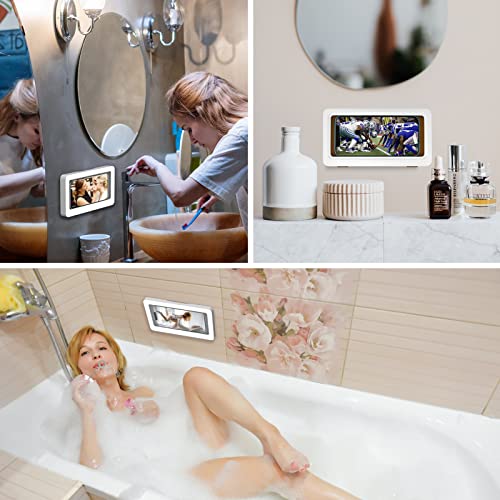 Shower Phone Holder Waterproof Phone Holder Shower Phone Case,Wall Case for Phone Shower Phone Mount,Suitable for Shower Bathroom Bathtub Kitchen(White)