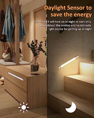 DUSKTEC Motion Sensor Light Indoor Under Cabinet Lighting Wireless 3 Color Dimmable Rechargeable Detachable Battery Operated Magnetic Closet Lights for Kitchen Counter Wardrobe Stairway