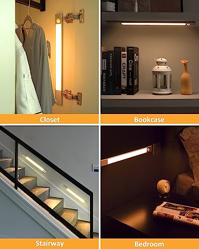 DUSKTEC Motion Sensor Light Indoor Under Cabinet Lighting Wireless 3 Color Dimmable Rechargeable Detachable Battery Operated Magnetic Closet Lights for Kitchen Counter Wardrobe Stairway
