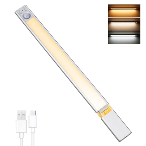 DUSKTEC Motion Sensor Light Indoor Under Cabinet Lighting Wireless 3 Color Dimmable Rechargeable Detachable Battery Operated Magnetic Closet Lights for Kitchen Counter Wardrobe Stairway