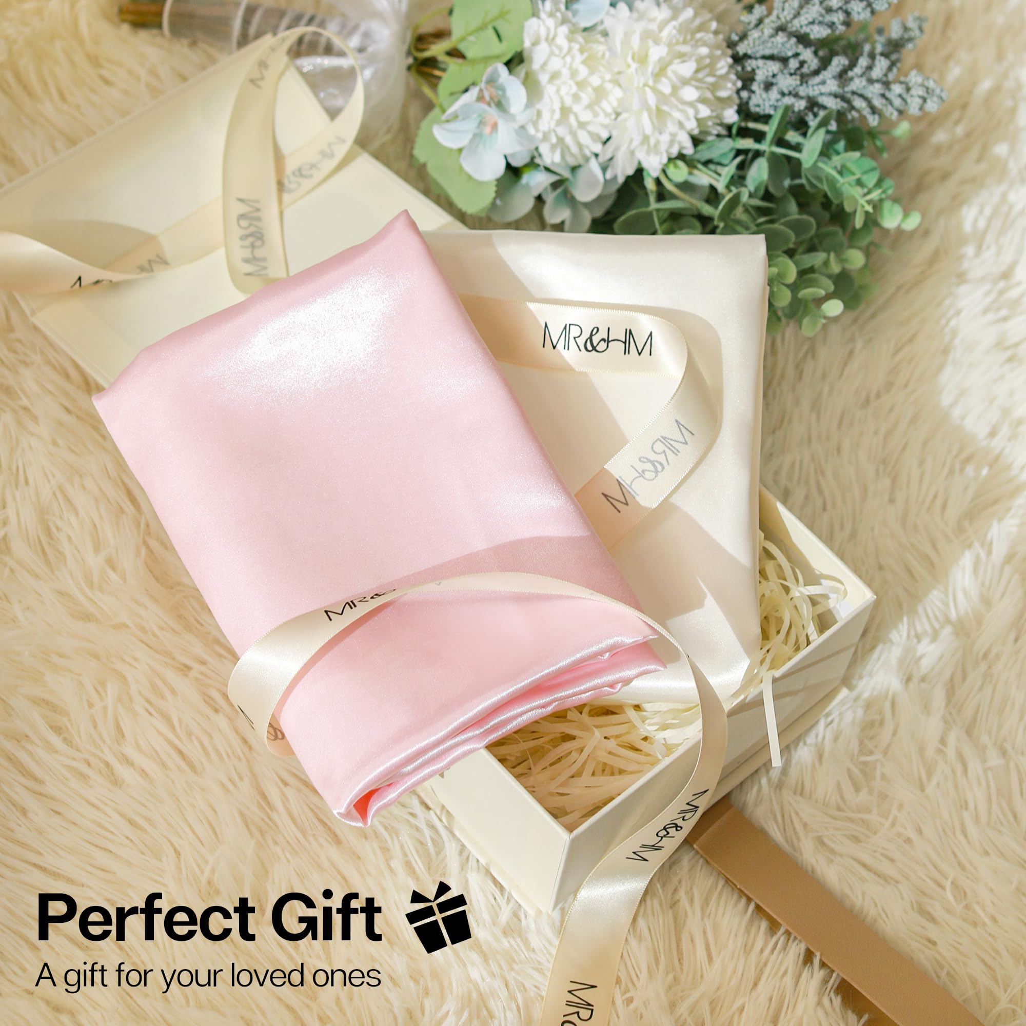 MR&HM Satin Pillowcase for Hair and Skin, Silk Satin Pillowcase 2 Pack, Queen Size Pillow Cases Set of 2, Silky Pillow Cover with Envelope Closure (20x30, White)