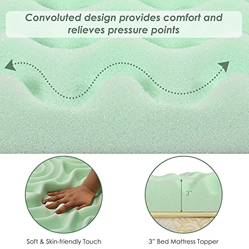 Giantex 3 Inch Mattress Topper, Mattress Pad for All-Night Comfy, 5-Zone Bed Topper, Pressure Relief Mattress, Dorm Foam Topper (King)