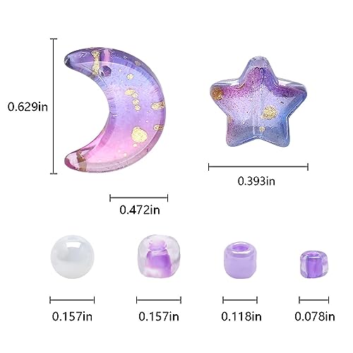 YUANZHIRUN 2200pcs Star Beads Moon Shape Glass Spacer Beads for Jewelry Making,Glass Seed Beads,Pearl Beads for DIY Bracelet Neacklace Earring(Purple Series)