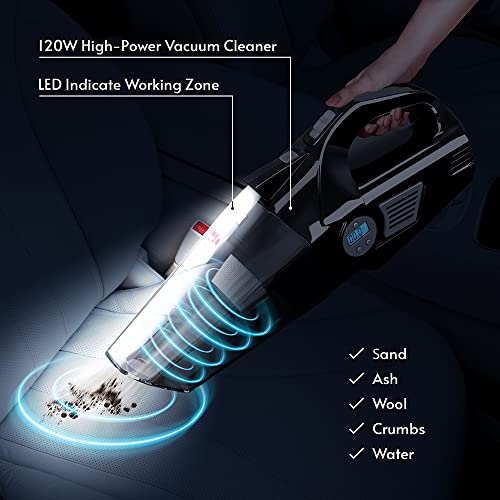 AMEBIBO 4-in-1 Car Vacuum Cleaner, Tire Inflator Portable Air Compressor with Digital Tire Pressure Gauge LCD Display and LED Light, 12V DC Air Compressor Pump, 14,8FT Cord