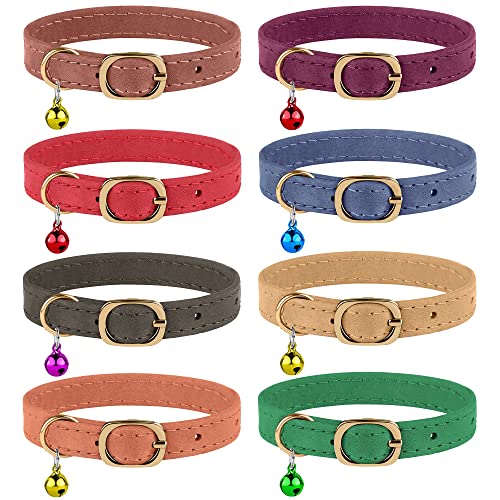 Cat Collar Adjustable Soft Genuine Leather Pet Collars for Cats Kitten Puppy Small Dogs (Burgundy)