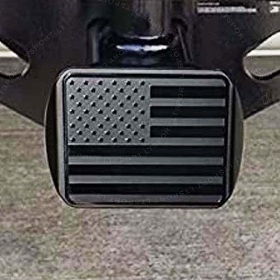 Aluminum Made Tow Trailer Hitch Cover Receiver Black American Flag Emblem Plug
