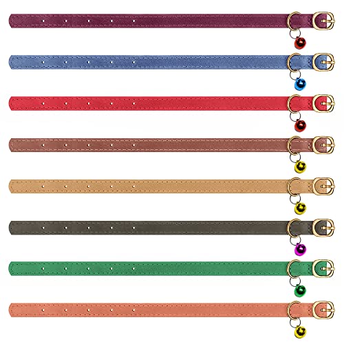 Cat Collar Adjustable Soft Genuine Leather Pet Collars for Cats Kitten Puppy Small Dogs (Burgundy)