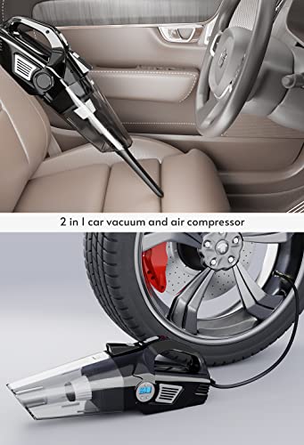 AMEBIBO 4-in-1 Car Vacuum Cleaner, Tire Inflator Portable Air Compressor with Digital Tire Pressure Gauge LCD Display and LED Light, 12V DC Air Compressor Pump, 14,8FT Cord